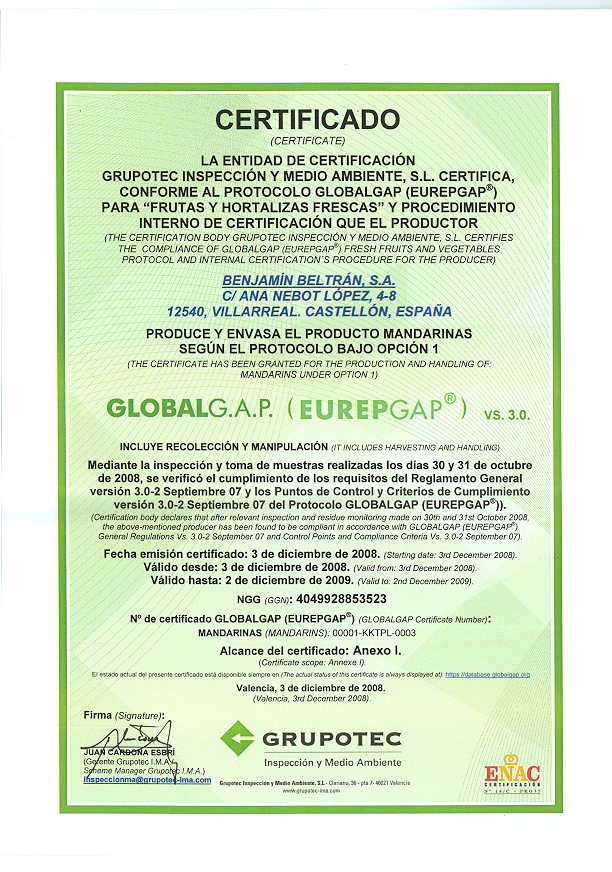 BENJAMIN BELTRAN S.A., Exportación de frutas