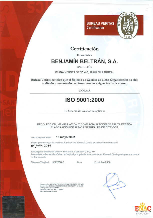 BENJAMIN BELTRAN S.A., Exportación de frutas